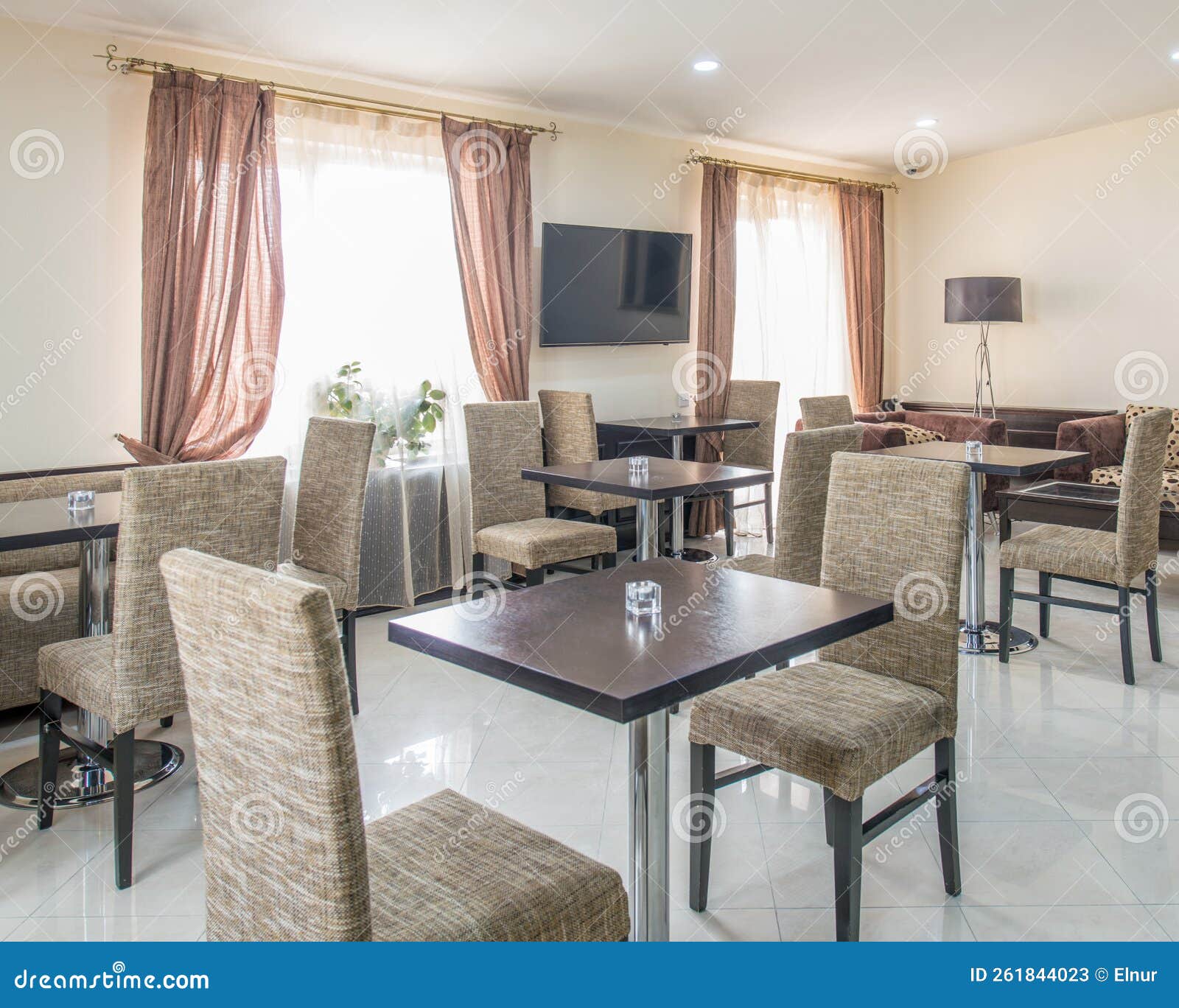 Restaurant Interior in Modern Hotel Stock Image - Image of business ...