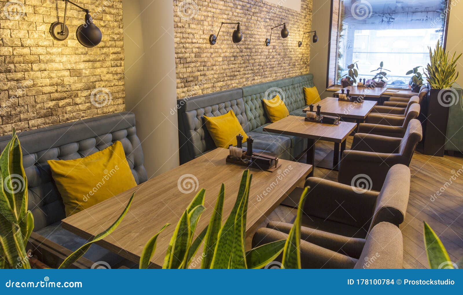 Restaurant Interior with No People, Panorama, Copy Space Stock Photo ...