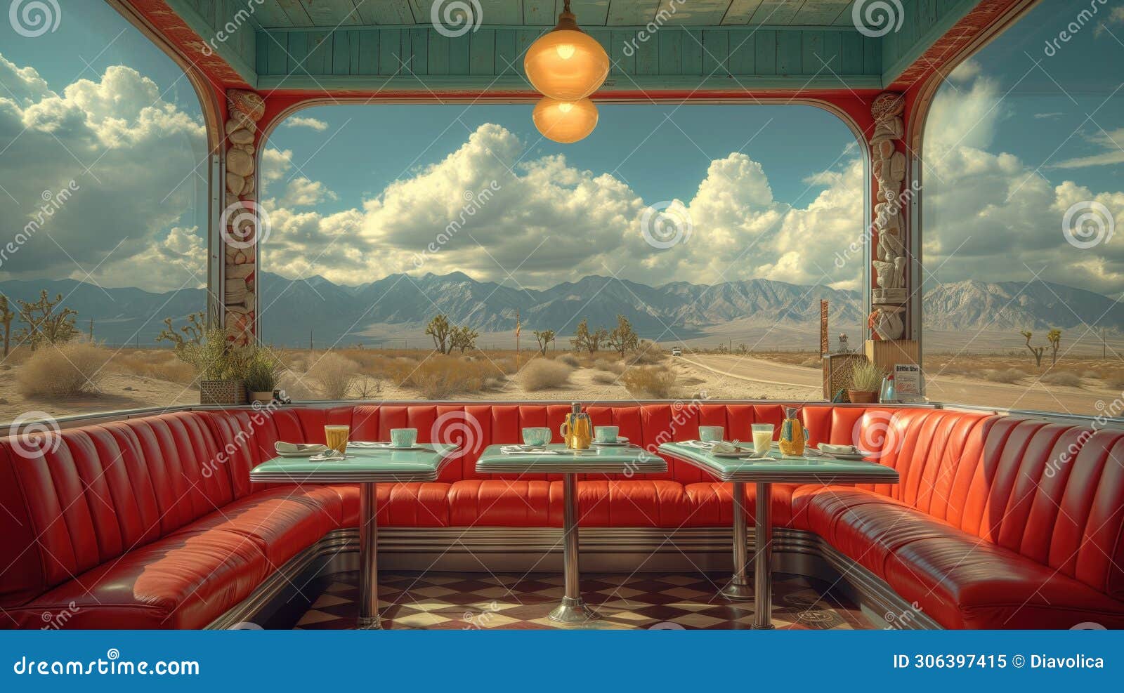 Restaurant Interior with Panoramic Windows Mountain Landscape Stock ...