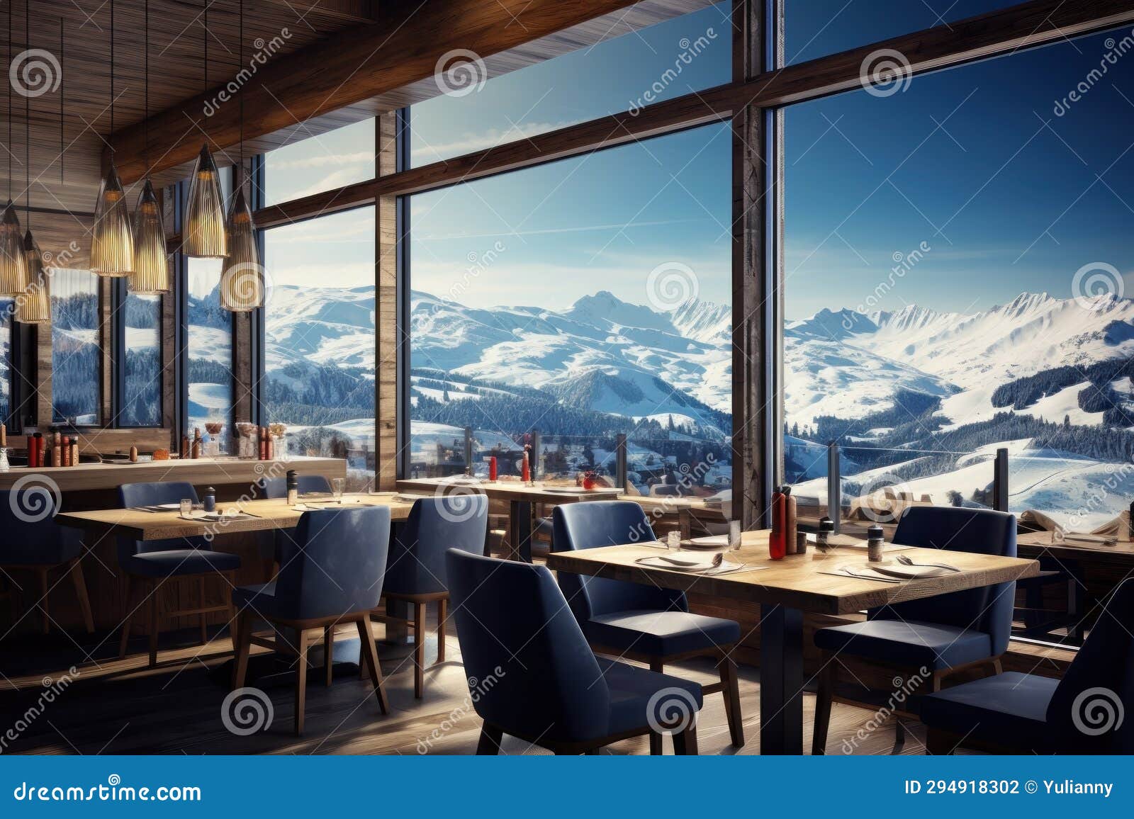 Restaurant Interior on Ski Resort in Nordic Style. Stock Photo - Image ...