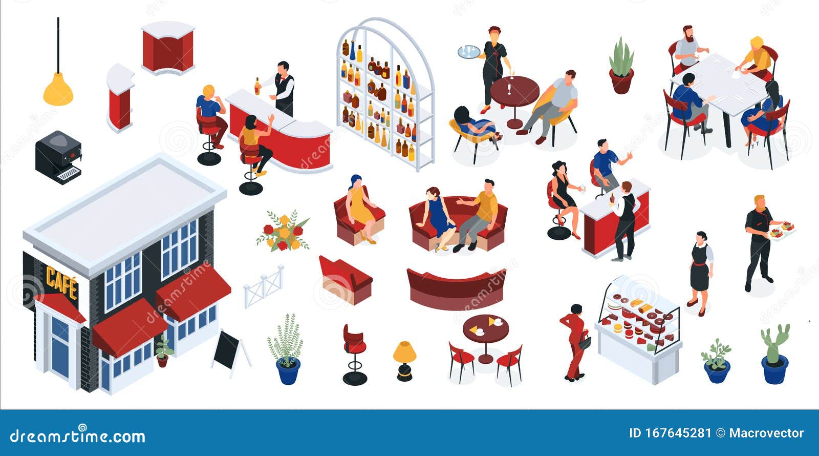 Restaurant Isometric Set stock vector. Illustration of lunch - 167645281