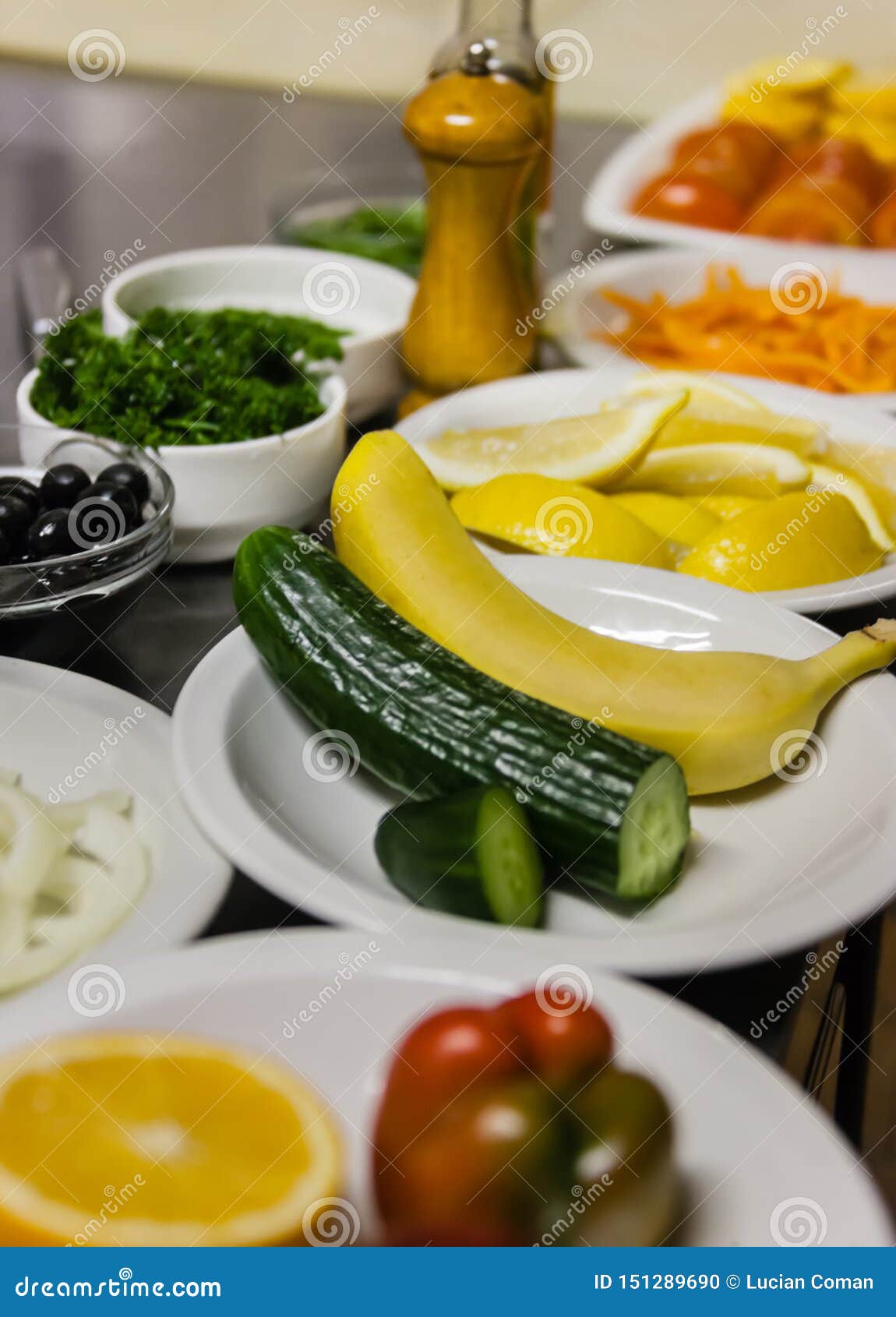 Restaurant Kitchen Ingredients Stock Photo - Image of plates, olives ...