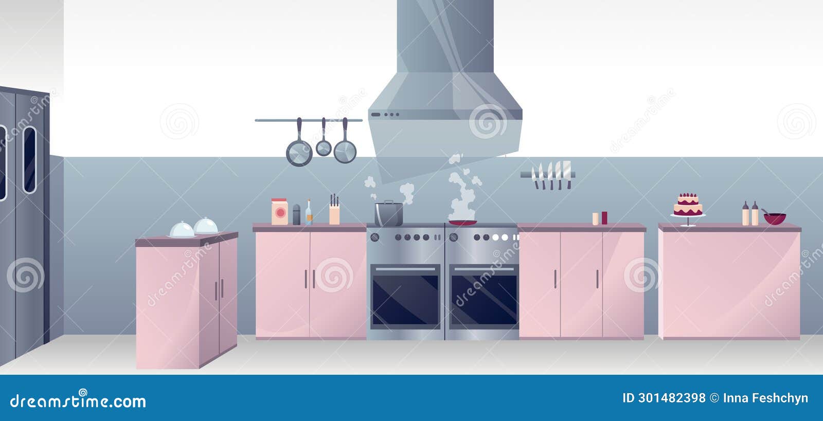 Restaurant Kitchen. Horizontal Panorama, Culinary Room Interior ...