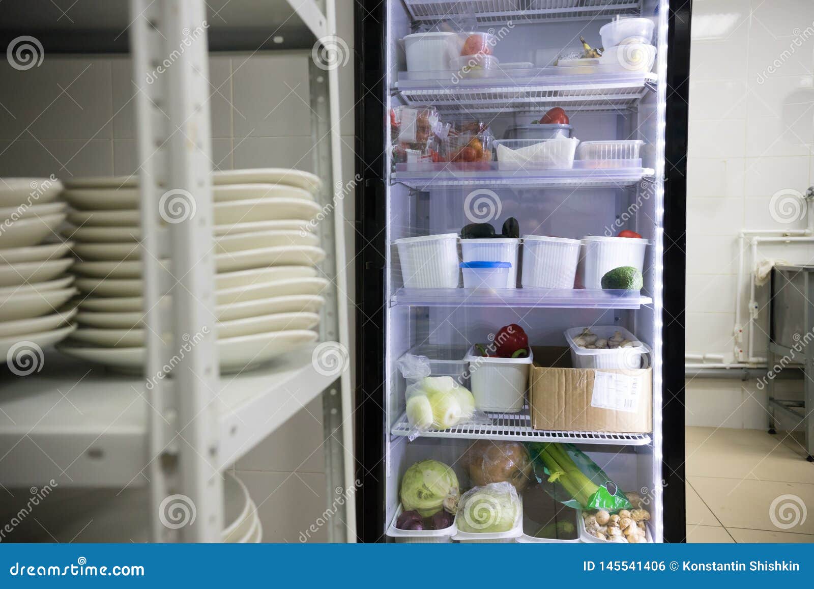 Restaurant Kitchen. an Opened Fridge with Products Stock Photo - Image ...