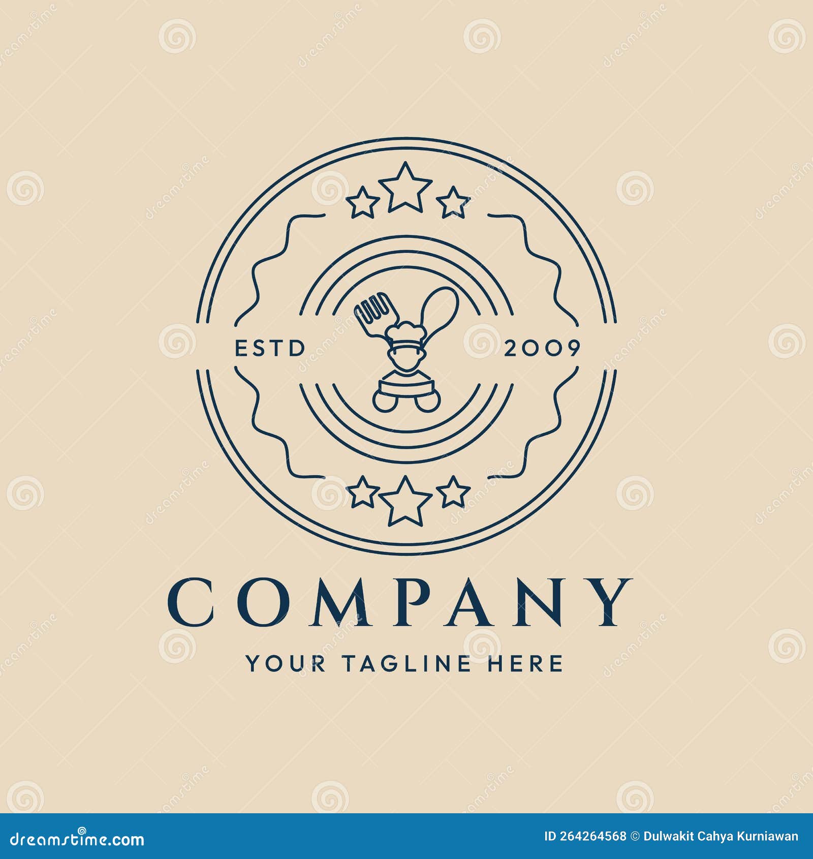 Restaurant Line Art Logo Chef, Fork, and Spoon Vector Illustration ...