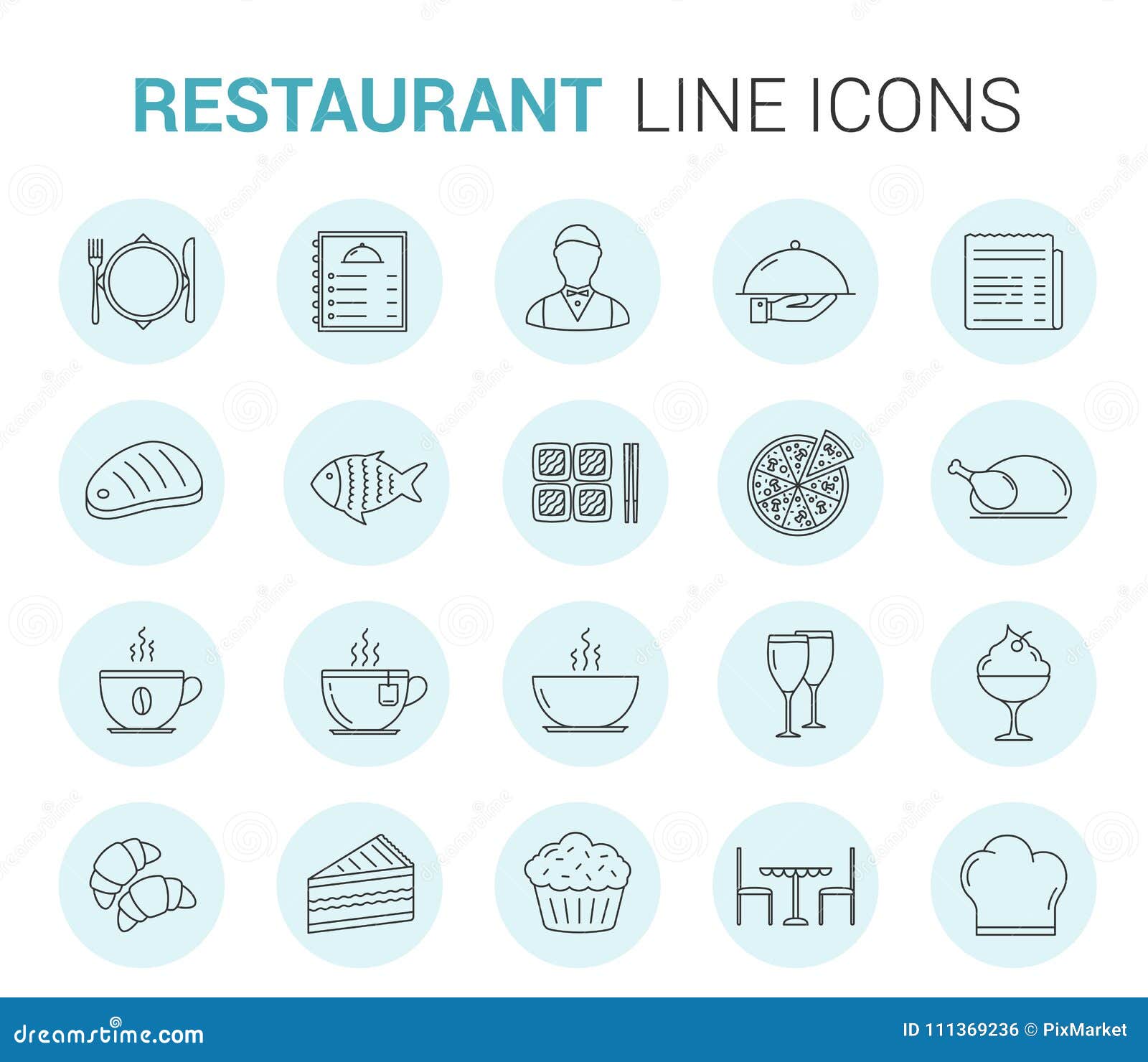 Restaurant Line Icons stock vector. Illustration of croissant - 111369236