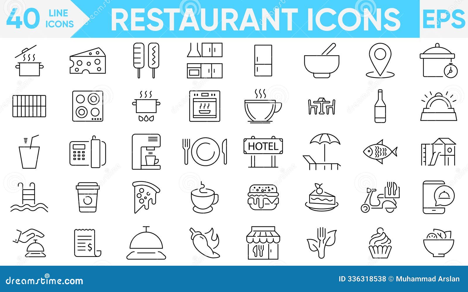 Restaurant Line Icons Vector and Illustrator Set Stock Illustration ...
