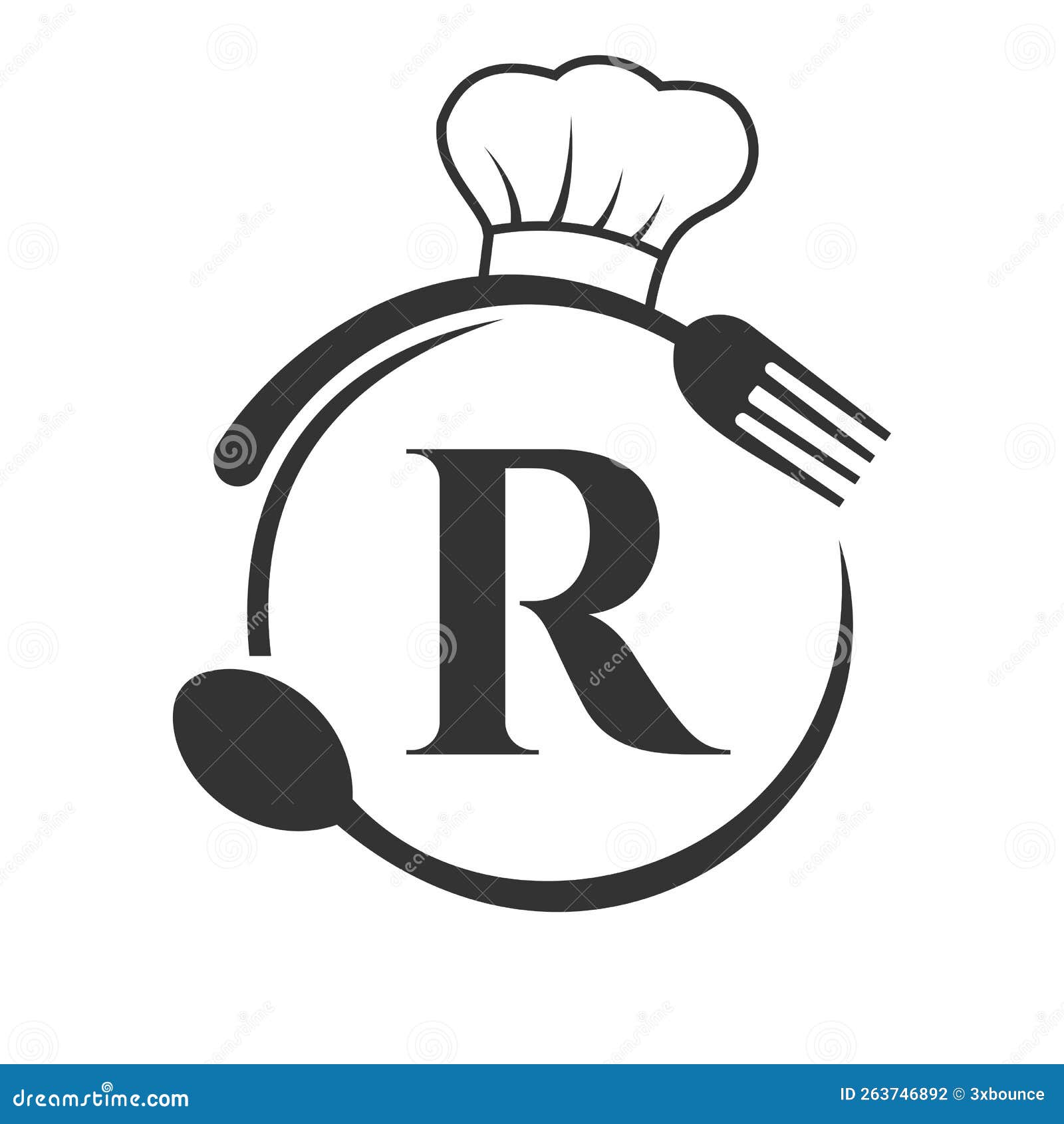 Restaurant Logo on Letter R Concept. Letter R Logo with Chef Hat, Spoon ...