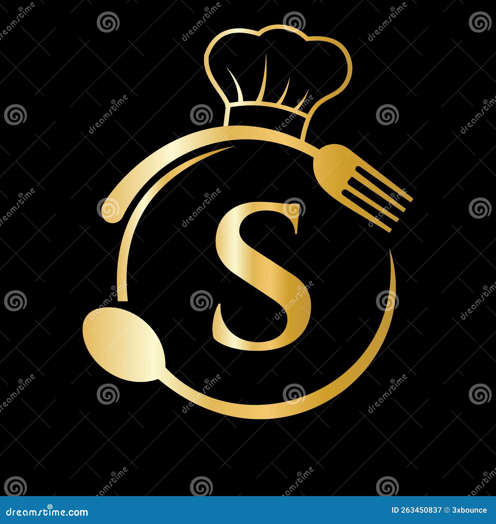 Restaurant Logo on Letter S Concept. Letter S Logo with Chef Hat, Spoon ...