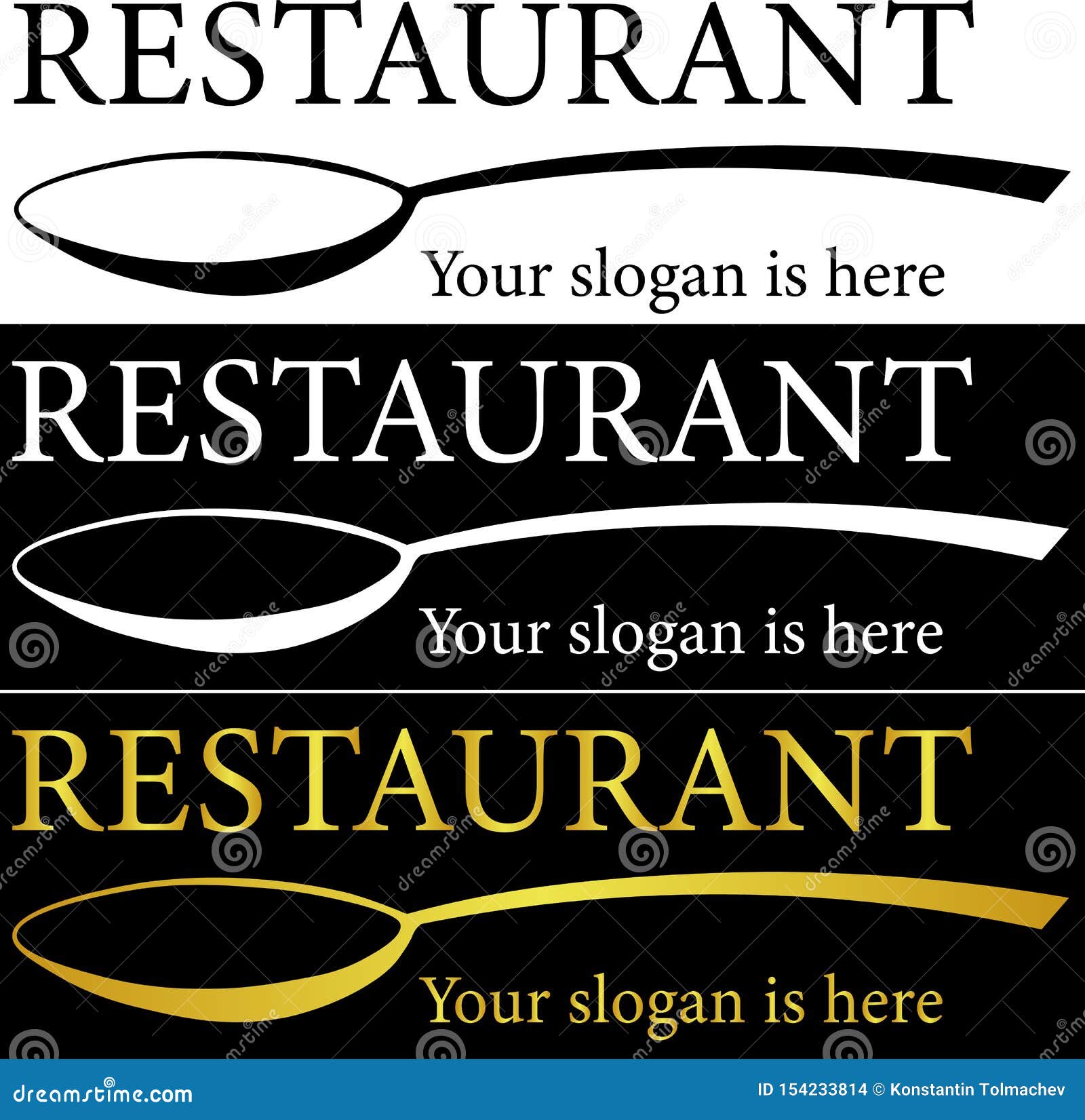 Minimalist Restaurant Logo Set with a Golden Spoon in Different ...