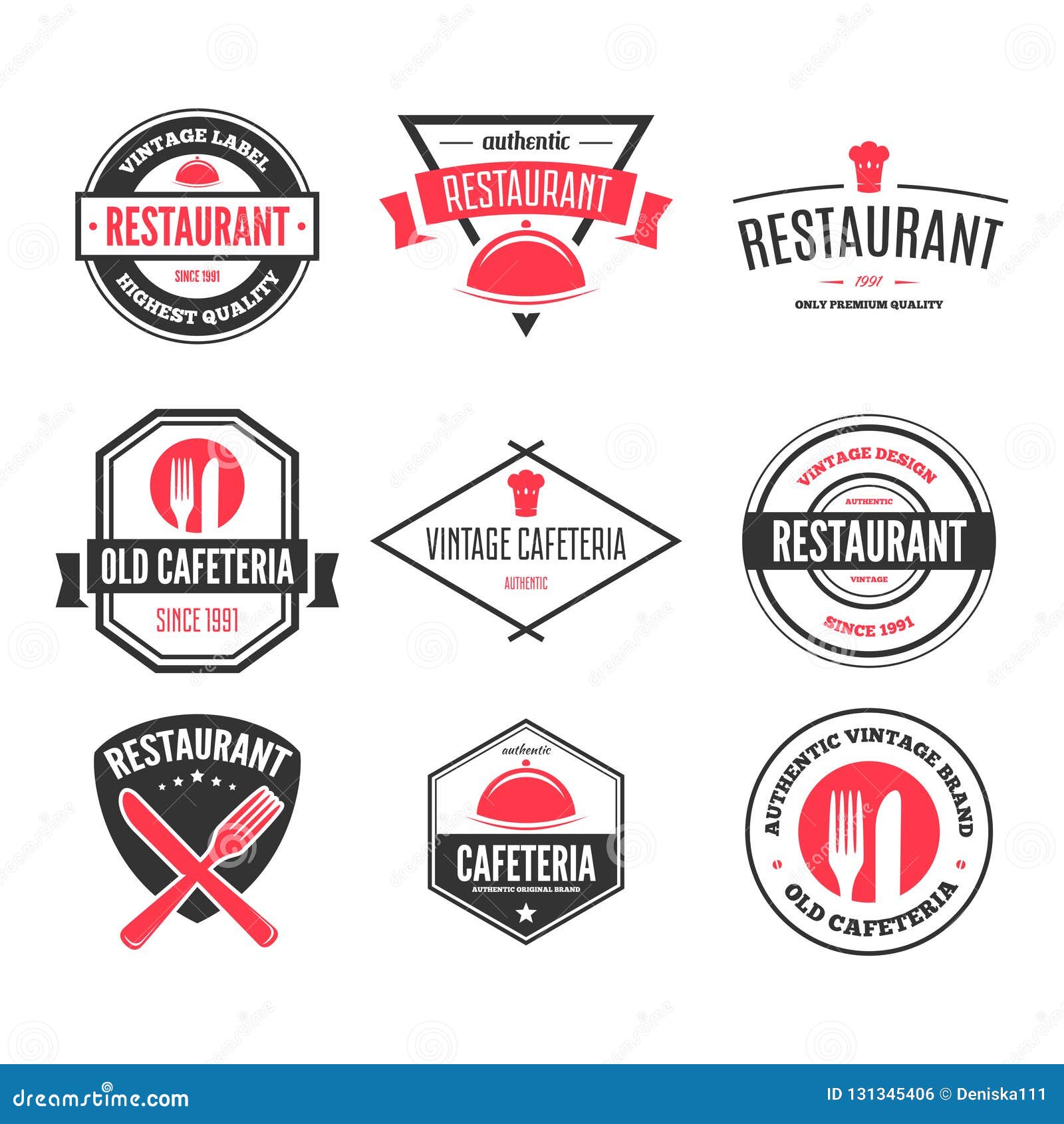 Restaurant Logos, Badges and Labels Design Elements Set in Vintage ...
