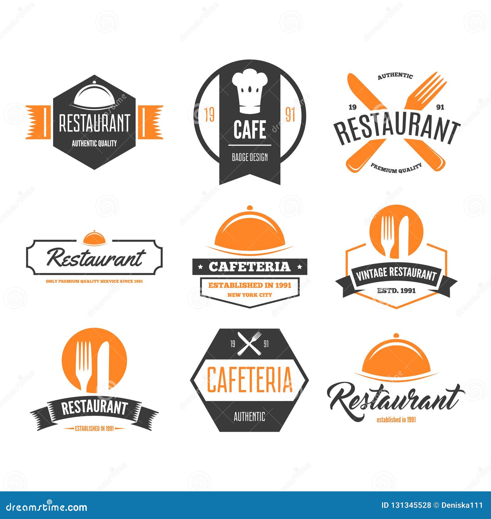 Restaurant Logos, Badges and Labels Design Elements Set in Vintage ...