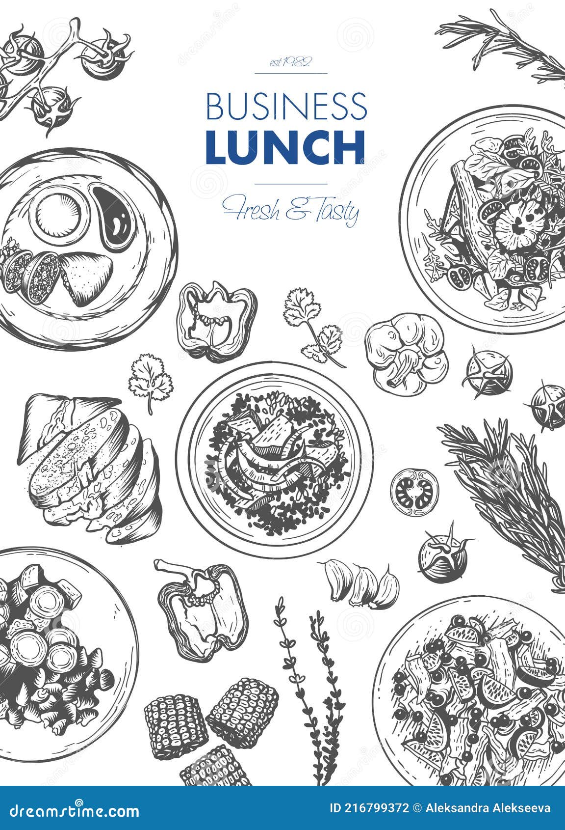 Restaurant Lunch Menu Template. Linear Graphic. Vector Illustration ...