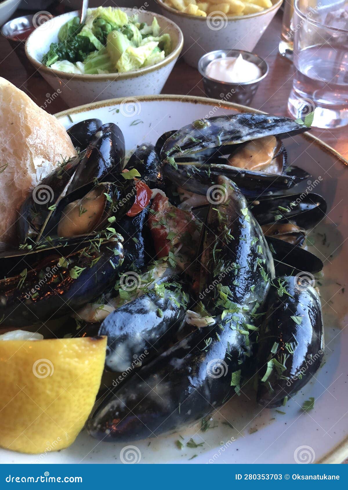 Restaurant Main Seafood, the Fresh Mussels, the Scallop Shell. Stock ...