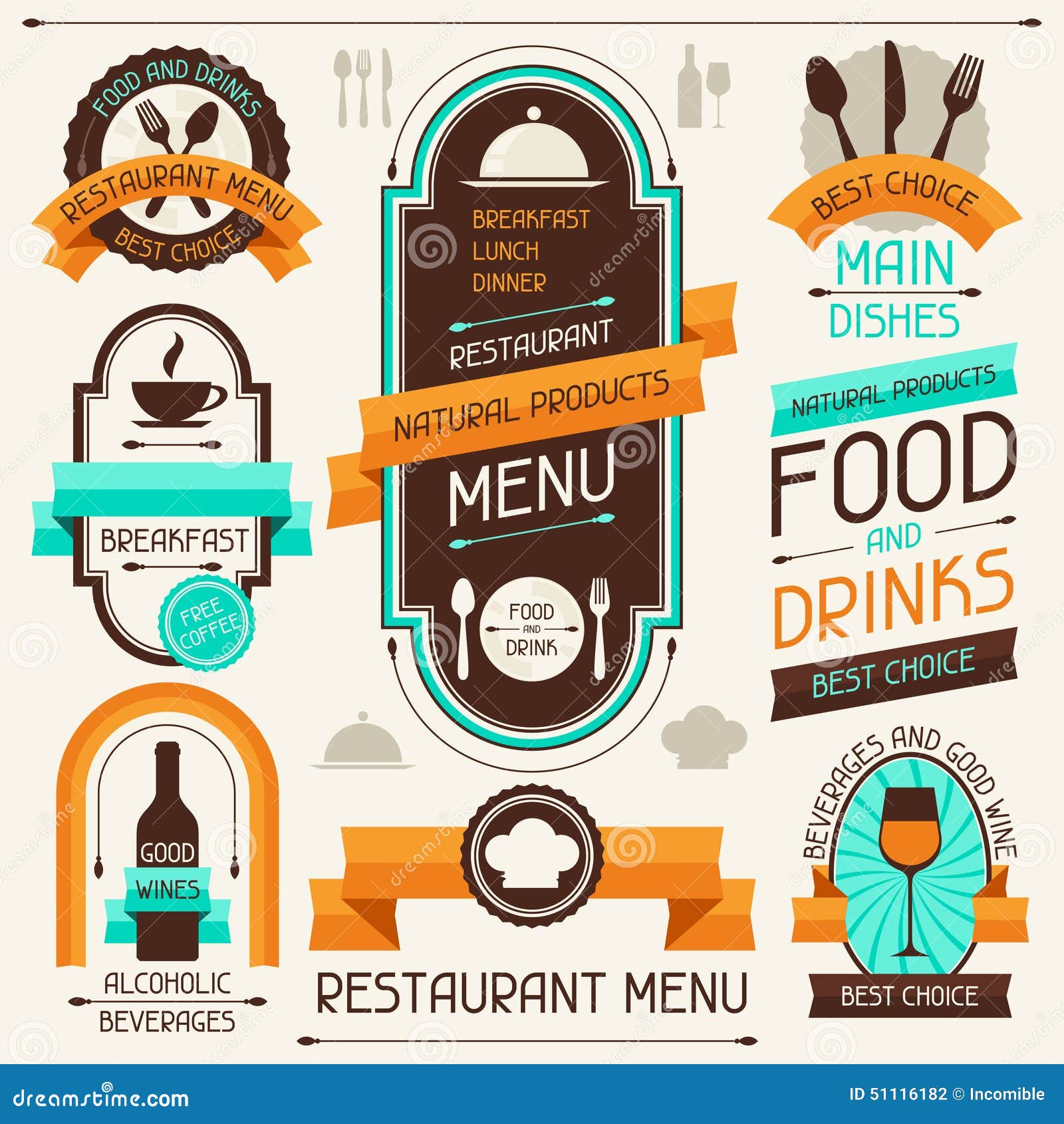 Restaurant Menu, Banners and Ribbons, Design Stock Vector ...
