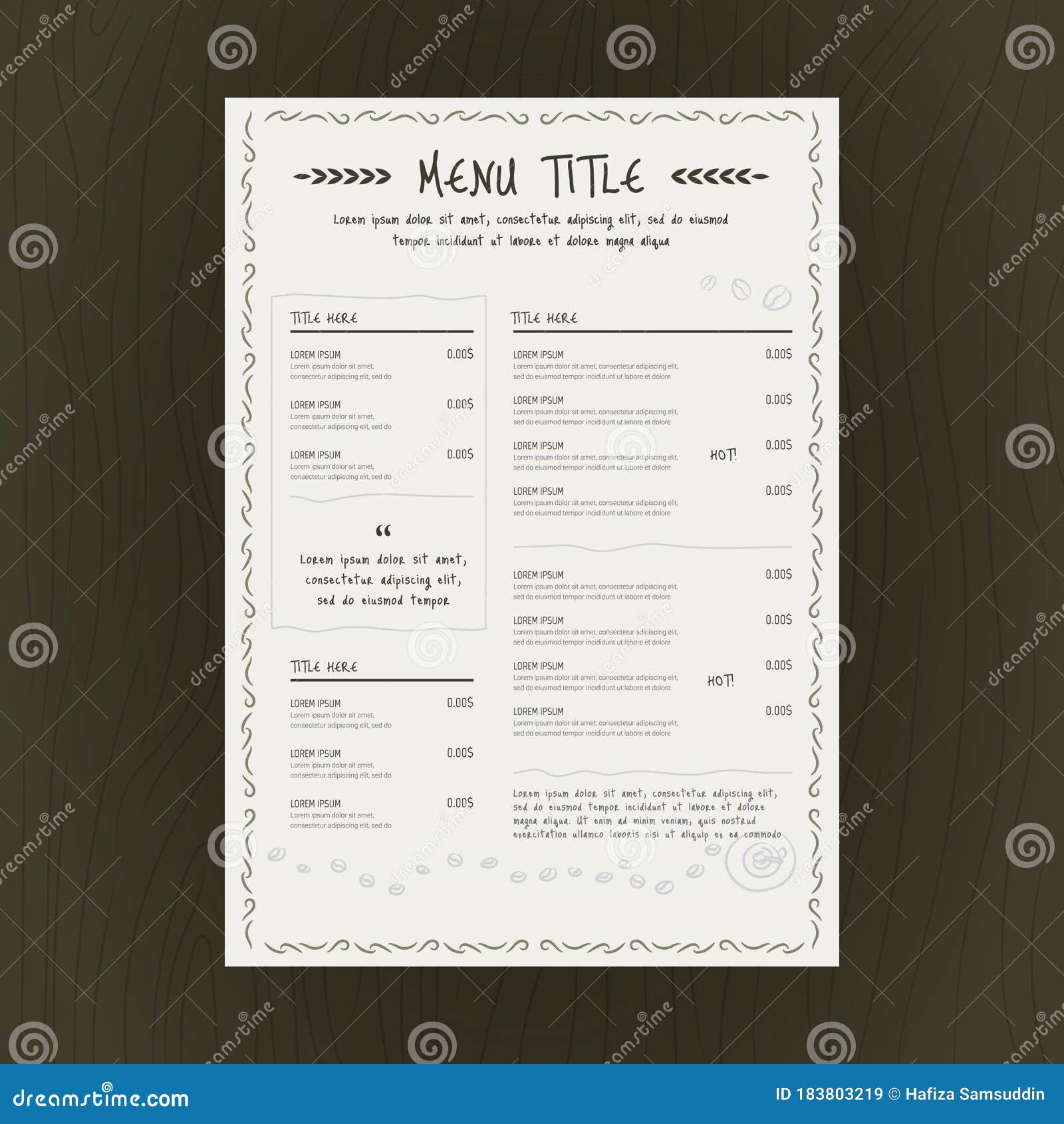 Restaurant Menu Card. Vector Illustration Decorative Background Design ...