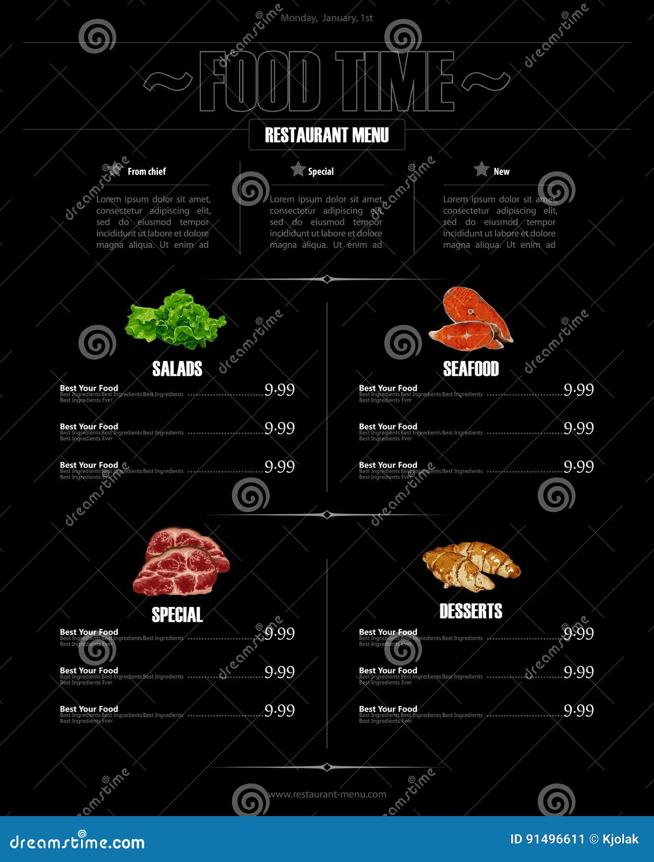 Restaurant menu design stock vector. Illustration of sausages - 91496611