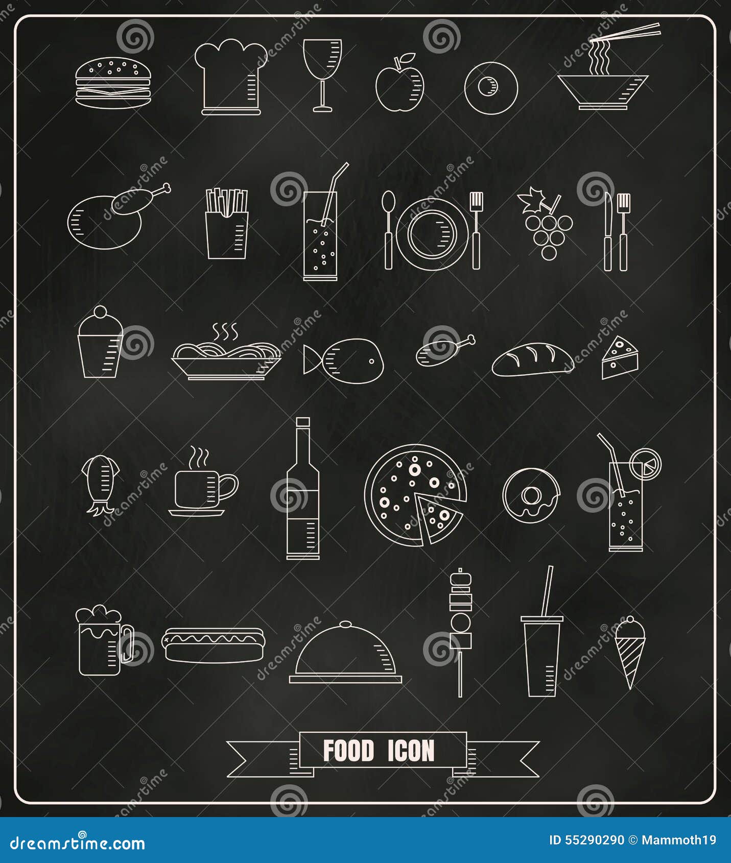 Restaurant Menu Design Elements with Chalk Drawn Food and Drink Stock ...