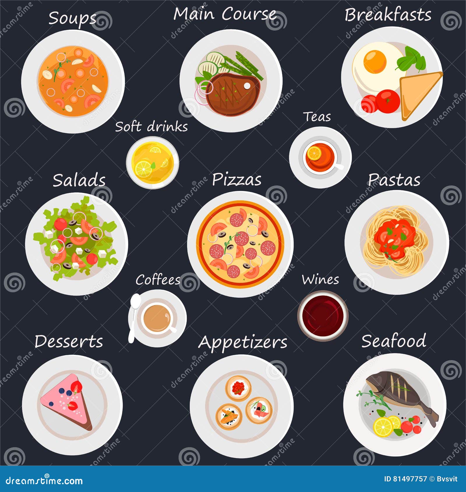 Restaurant Menu Design Elements Food and Drink Icons.Modern Flat Style ...