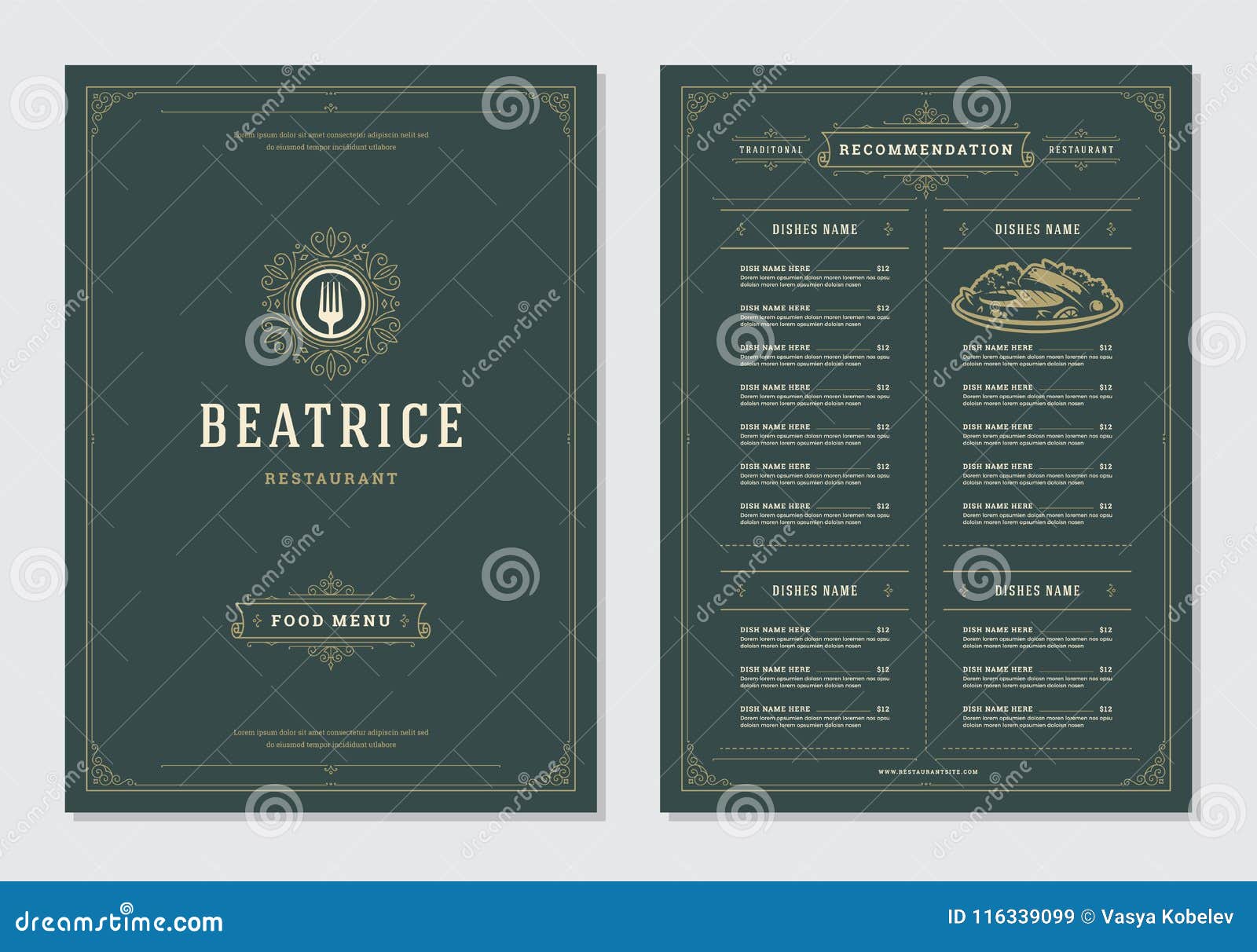 Restaurant Menu Design and Label Vector Brochure Template. Stock Vector ...