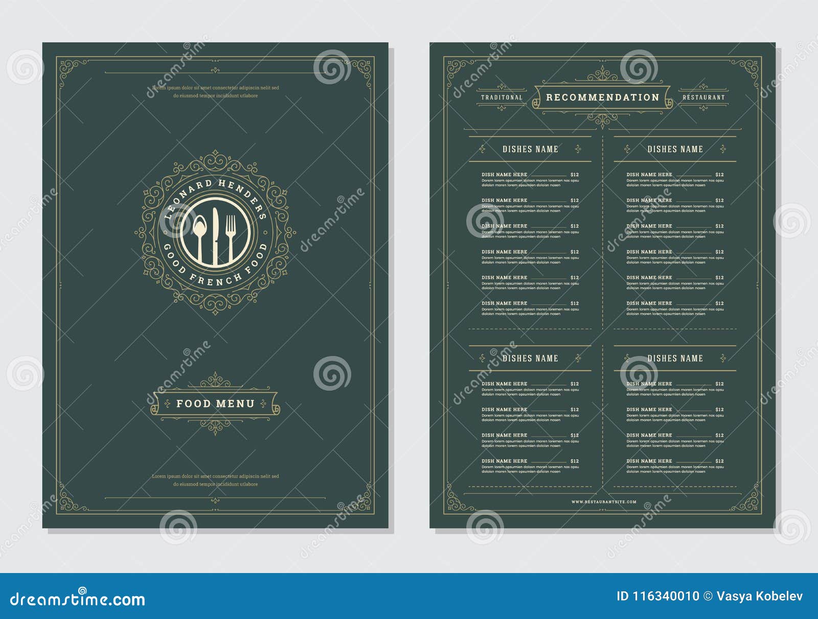 Restaurant Menu Design and Label Vector Brochure Template. Stock Vector ...