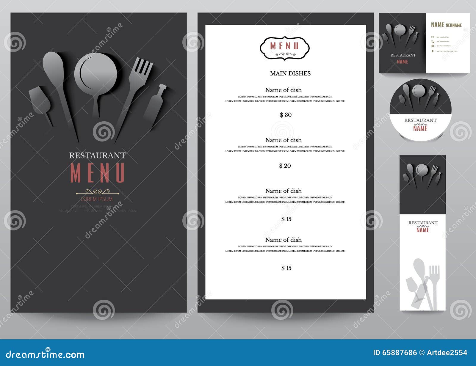 Restaurant Menu Design Set, Desing on Black Background Stock Vector ...