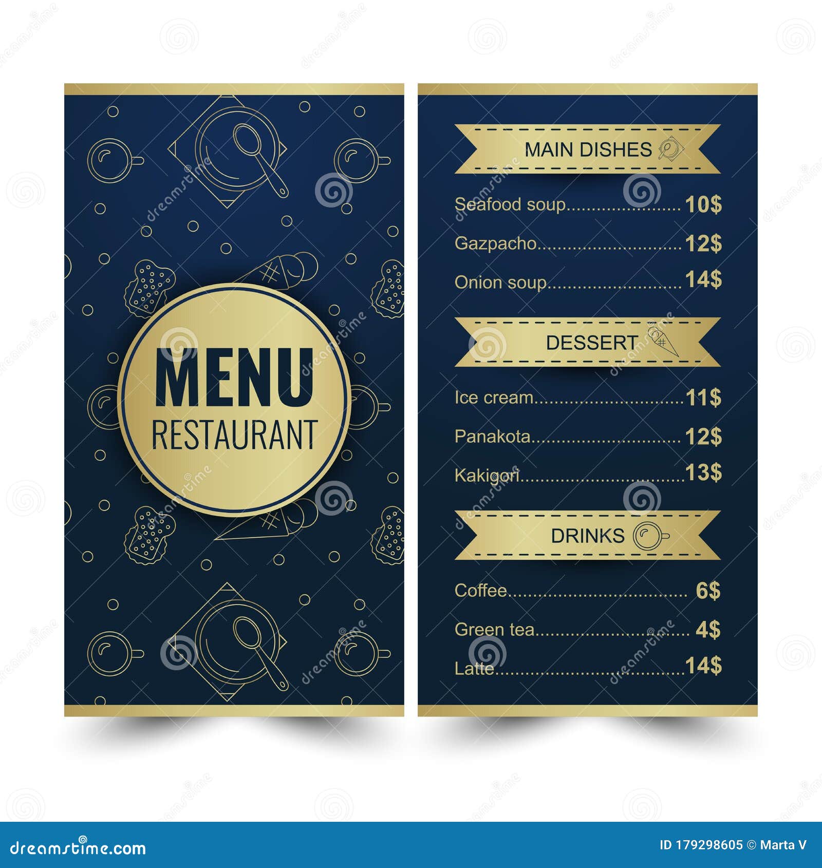 Restaurant Menu Design. Vector Pattern with Icons and Linear Style ...