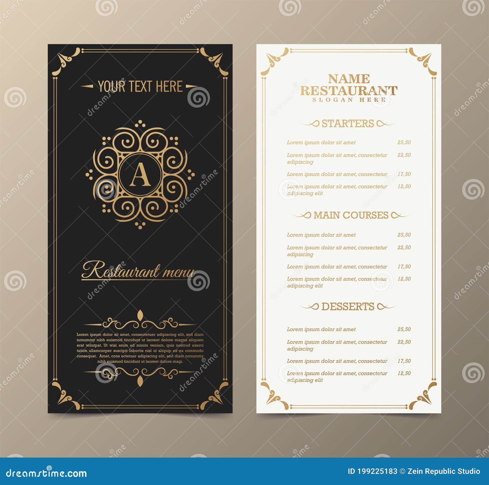 Restaurant Menu with Elegant Ornamental Style Stock Illustration ...