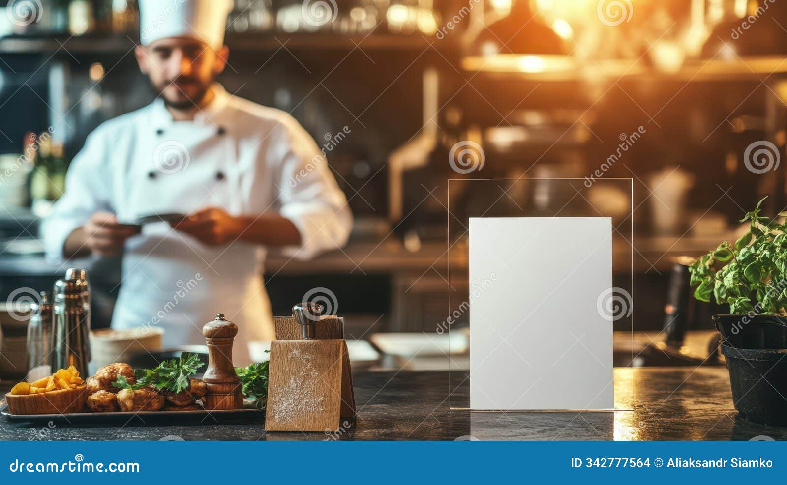 Restaurant Menu Frame Blank Acrylic Card On Table In Bar Background ...