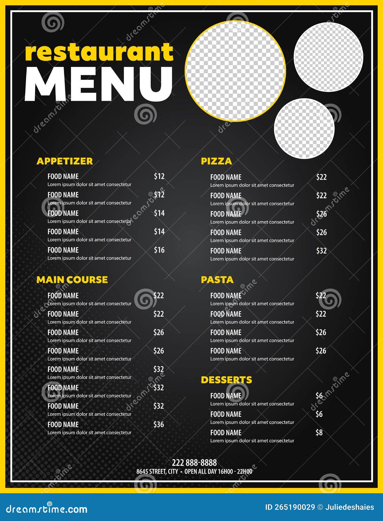 Restaurant Menu Modern Black Design Layout Stock Vector - Illustration ...