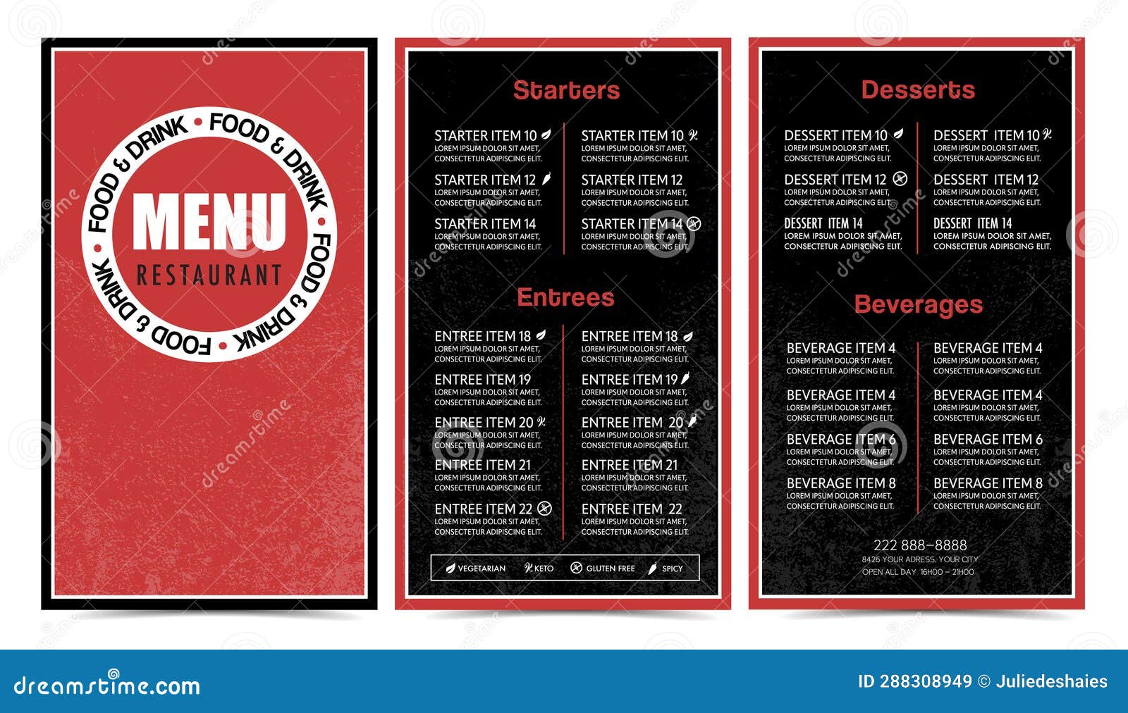 Restaurant Menu Modern Design Template with Dietary Restriction Symbols ...