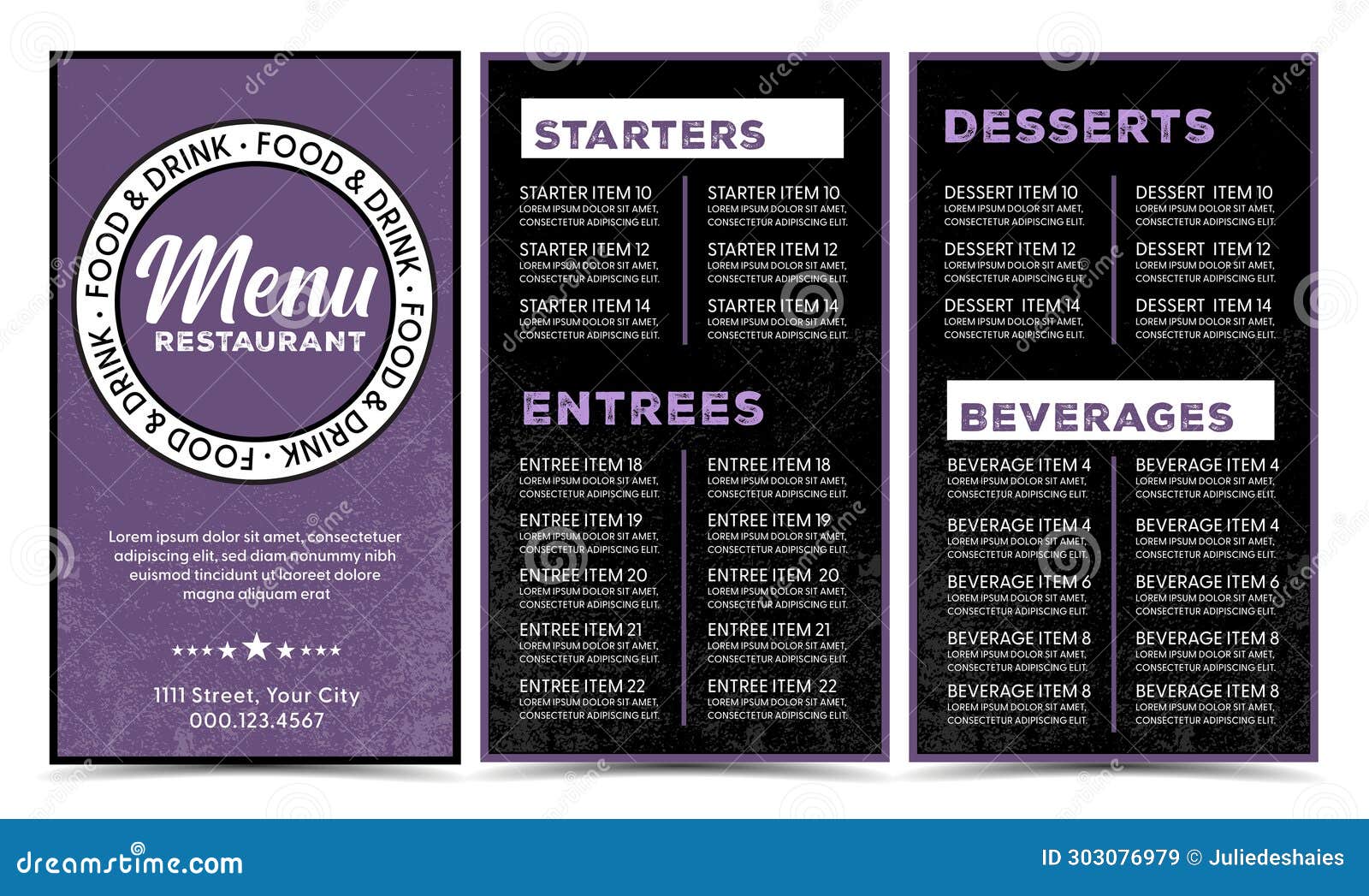 Restaurant Menu Modern Design Template with Grunge Texture Stock ...
