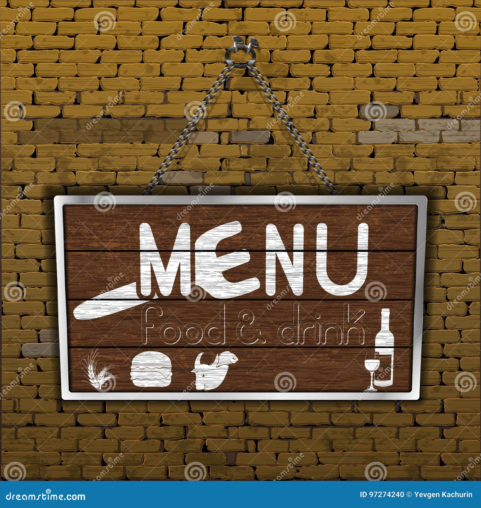Restaurant Menu Old Brick Wall Wood Sheet Stock Vector - Illustration ...