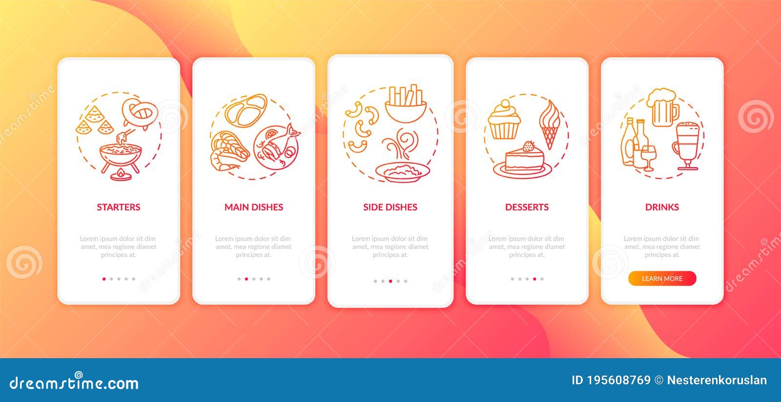 Restaurant Menu Onboarding Mobile App Page Screen with Concepts Stock ...