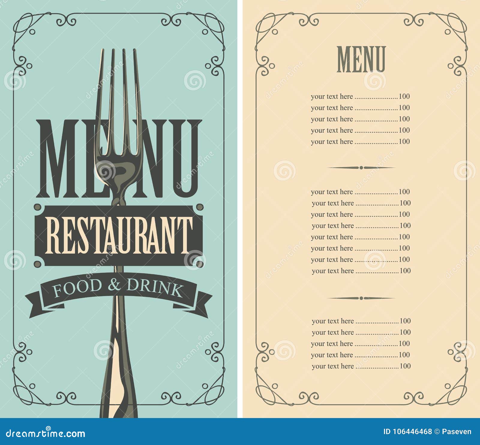 Restaurant Menu with Price List, Fork and Ribbon Stock Vector ...