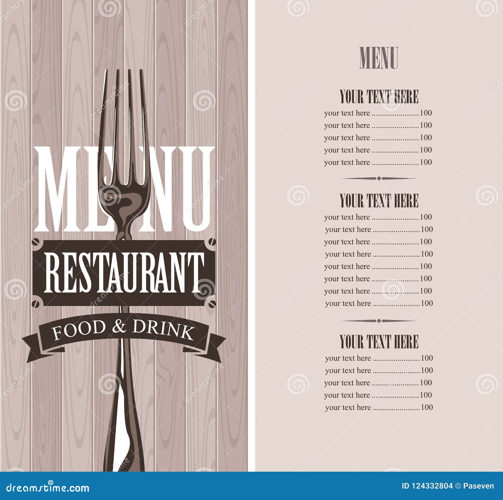 Restaurant Menu with Price List and Realistic Fork Stock Vector ...