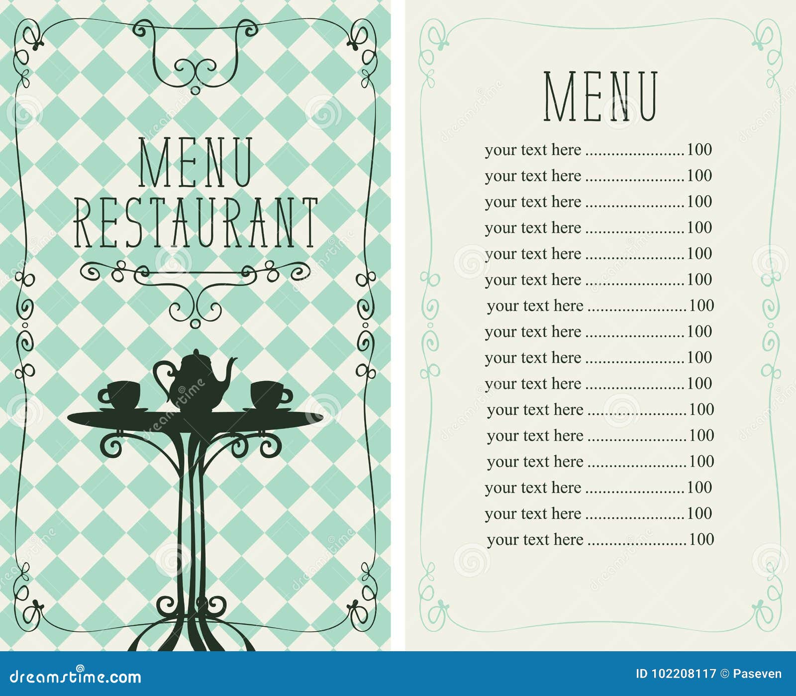 Restaurant Menu with Price List and Served Table Stock Vector ...