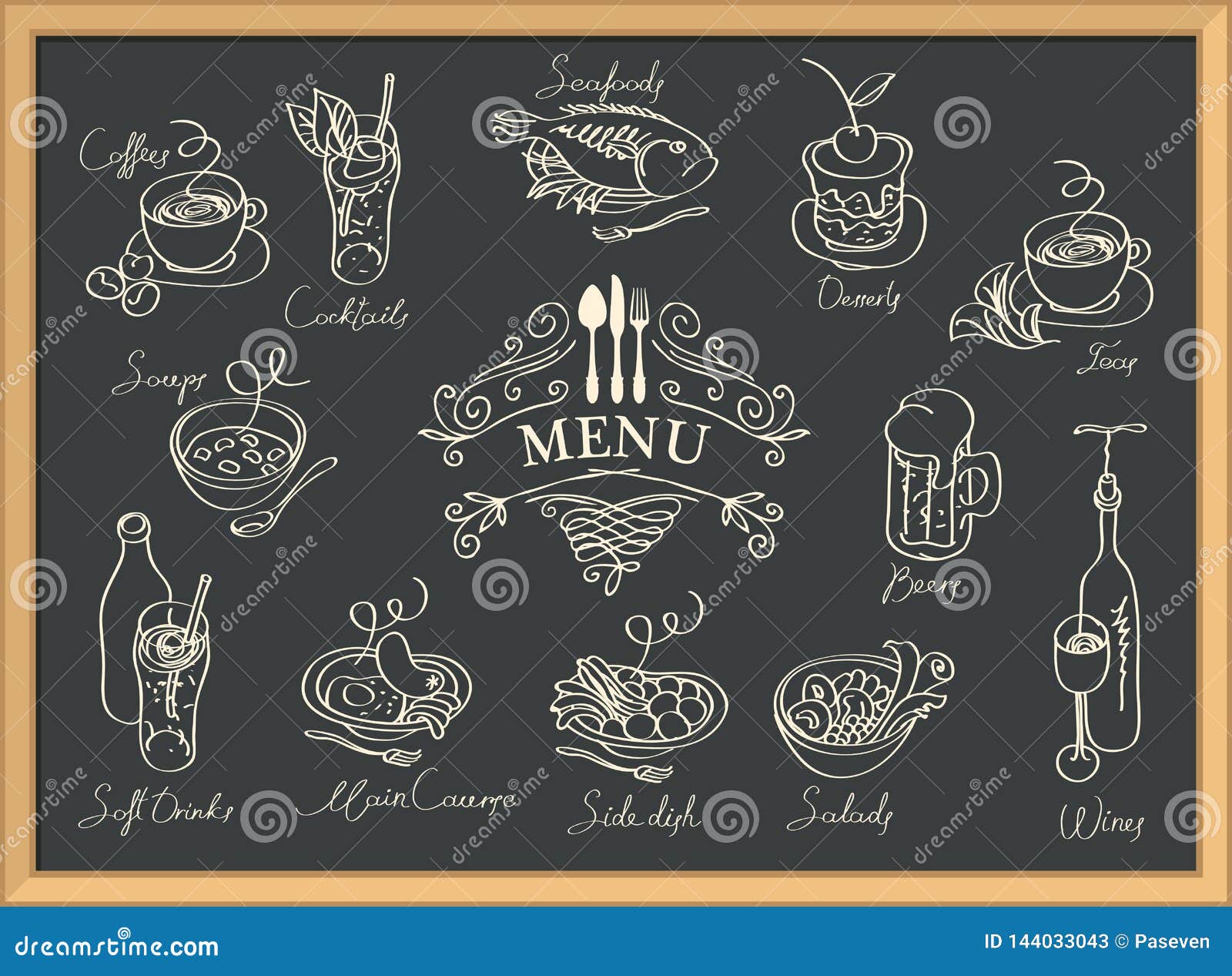 Restaurant Menu with Sketches of Different Dishes Stock Vector ...