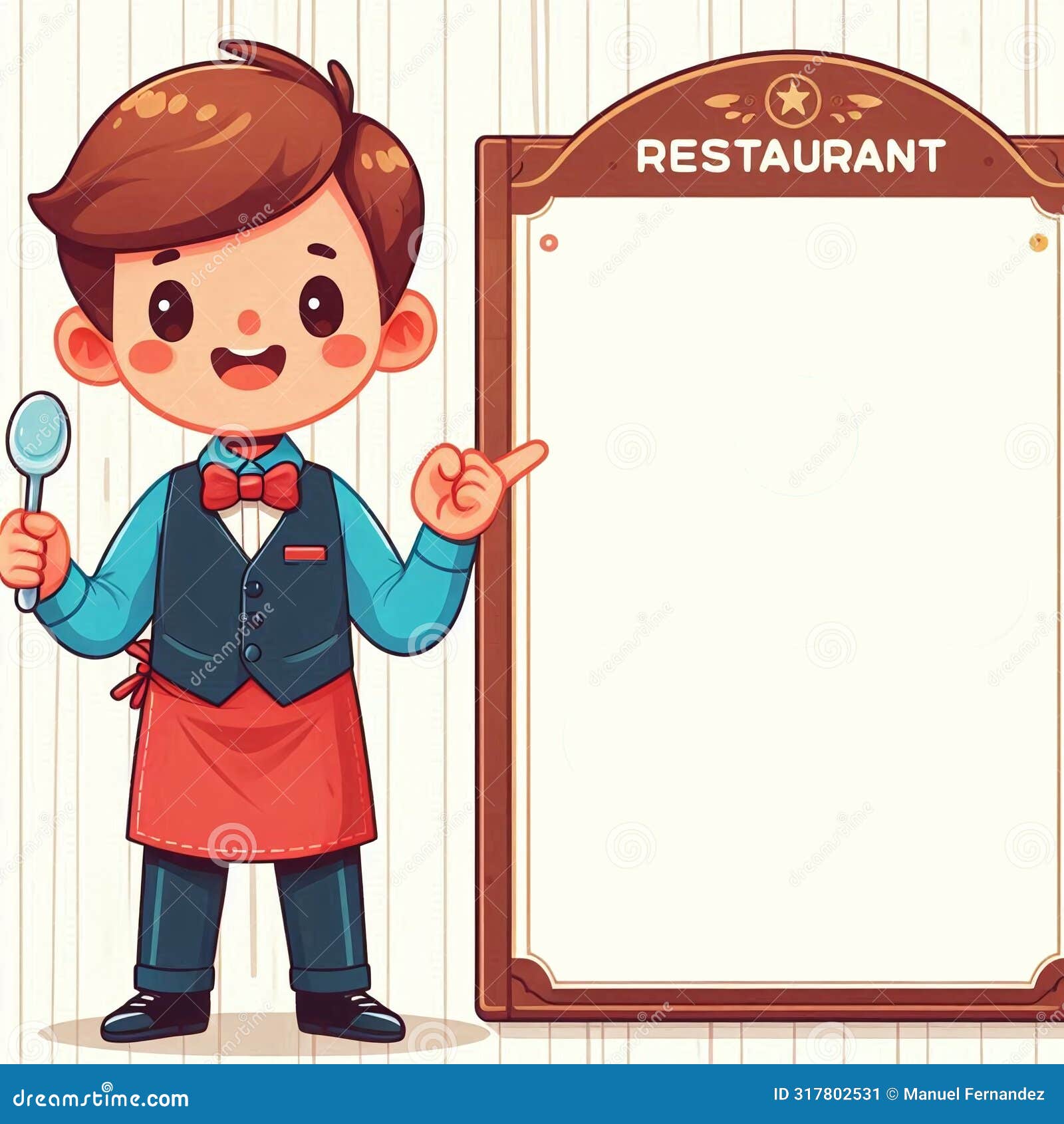 Restaurant Menu Template with Cute Waiter Cartoon Character Stock ...