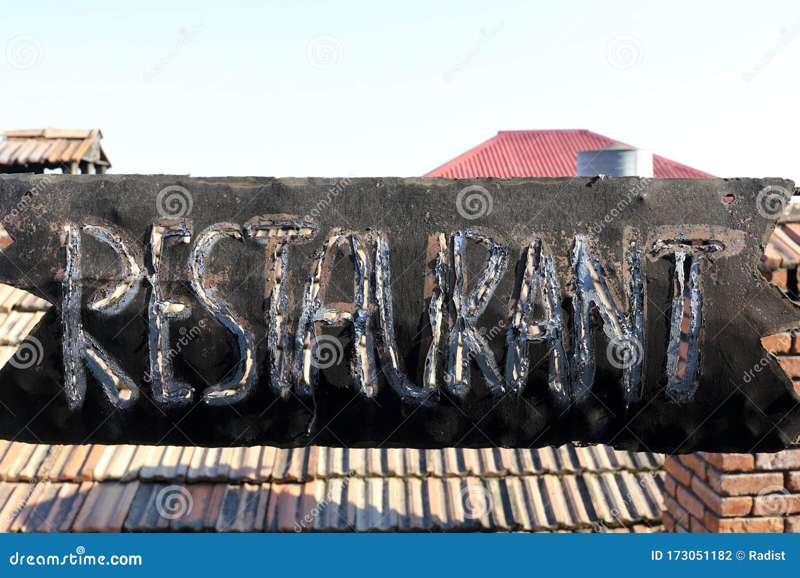 Restaurant metal sign stock photo. Image of destination - 173051182