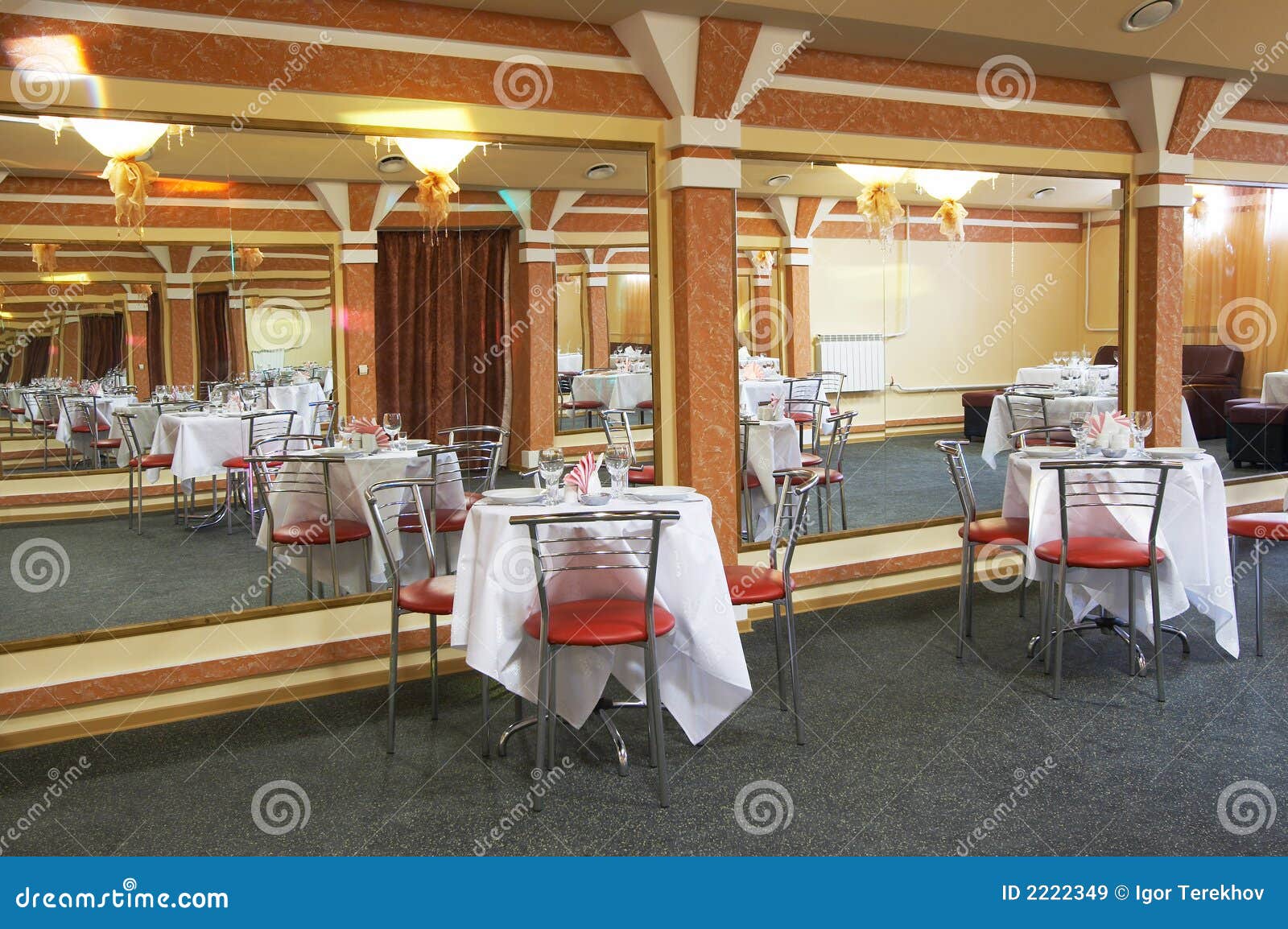 Restaurant with Mirror Walls Stock Image - Image of community ...