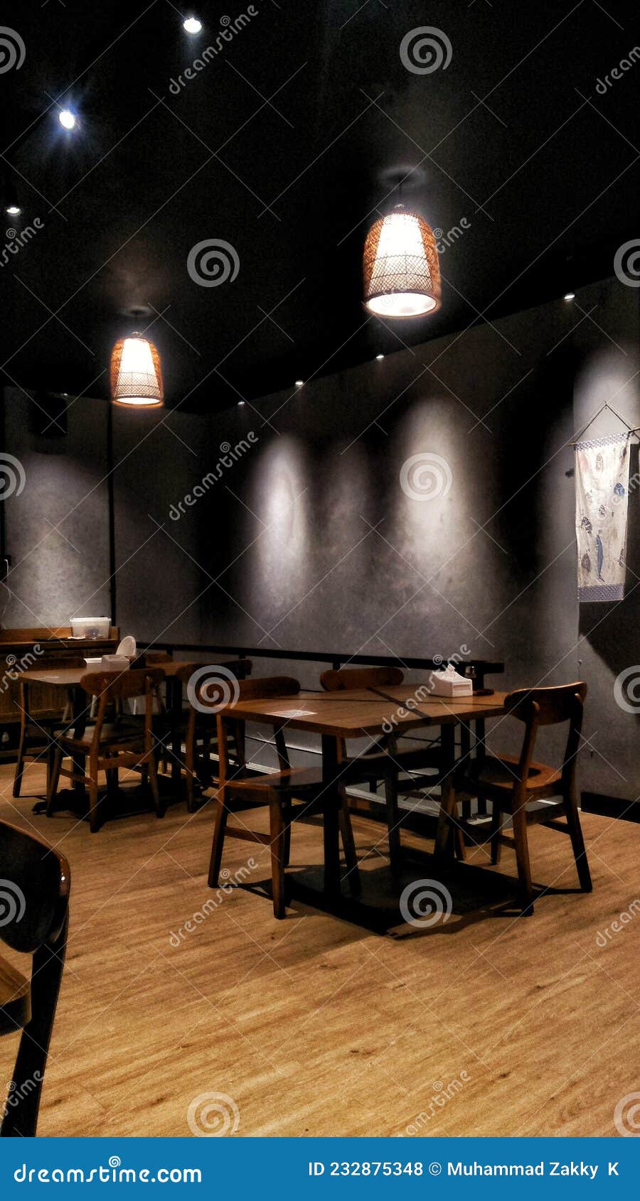 Restaurant at night stock photo. Image of lighting, room - 232875348