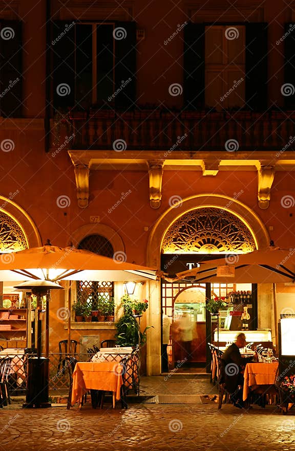 Restaurant at night stock photo. Image of classy, square - 4375446