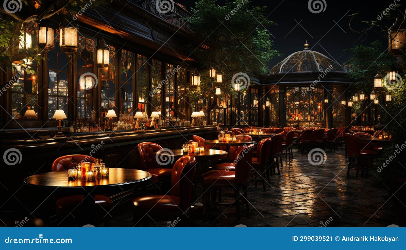 Restaurant at night time stock image. Image of dinner - 299039521