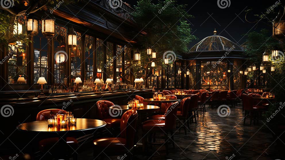 Restaurant at night time stock image. Image of dinner - 299039521