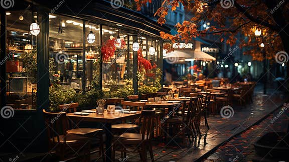 Restaurant at night time stock image. Image of party - 299039611