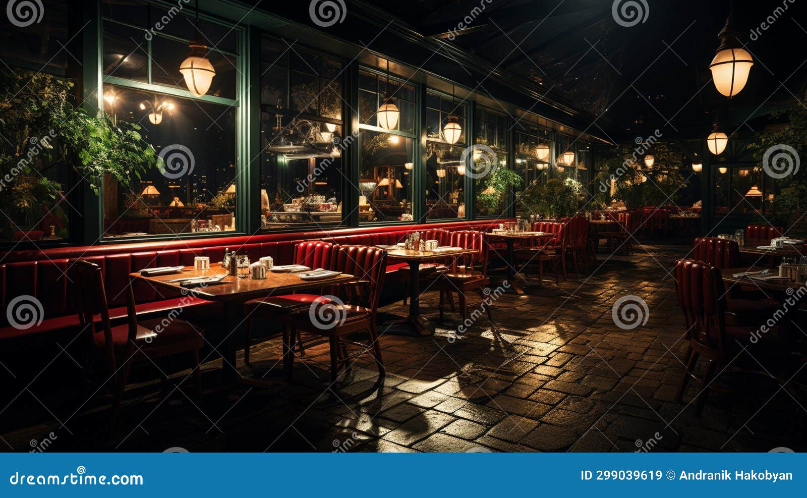 Restaurant at night time stock image. Image of food - 299039619