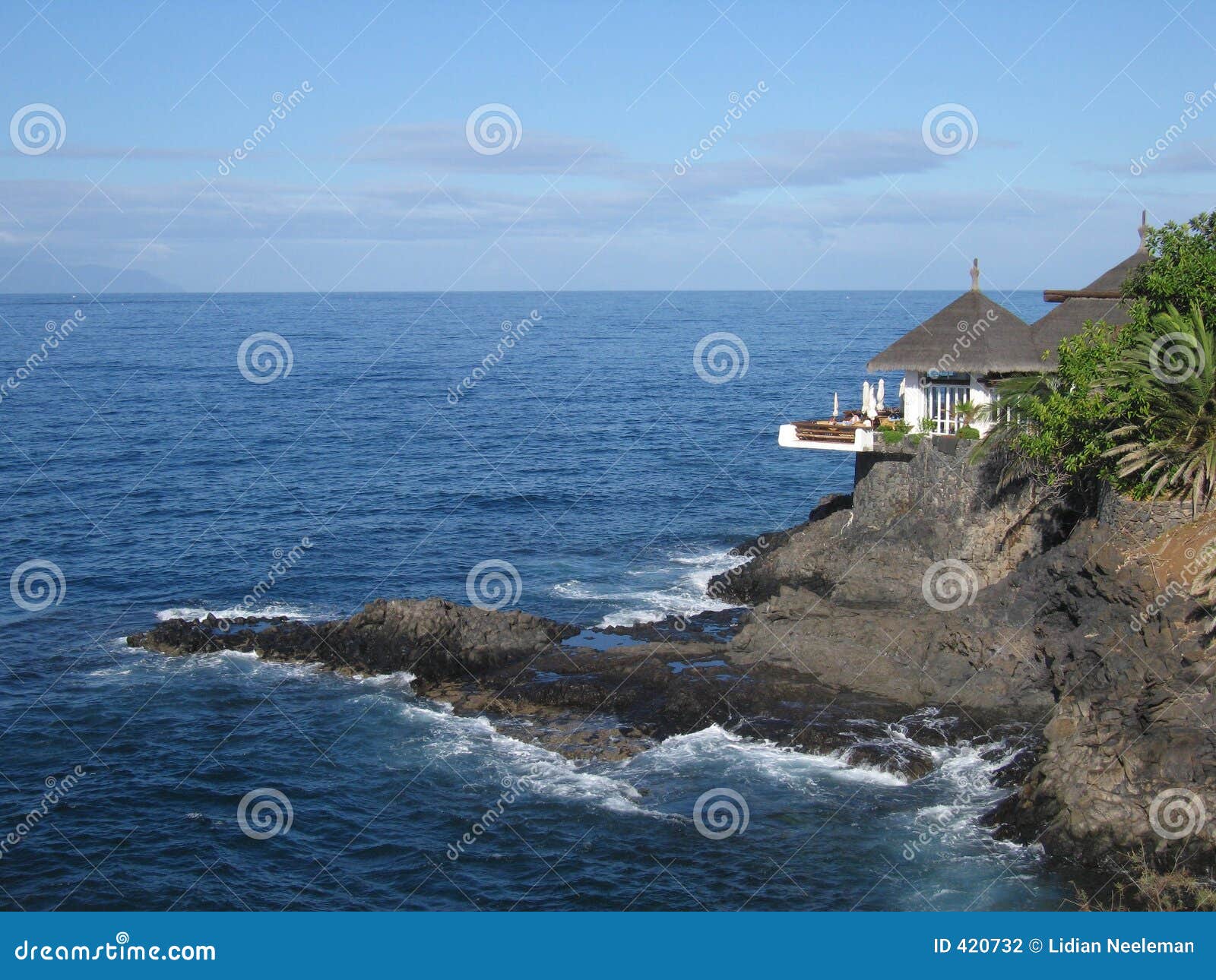 Restaurant with ocean view stock photo. Image of mountain - 420732