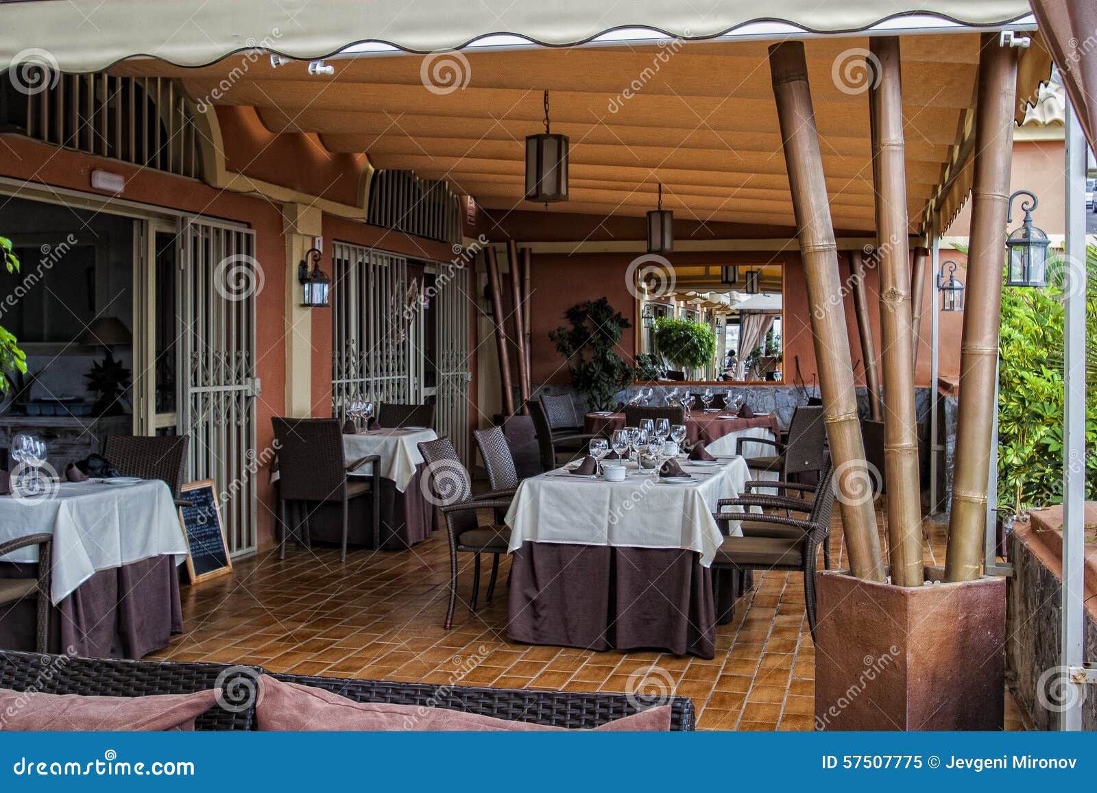 Restaurant open terrace stock image. Image of tropical - 57507775