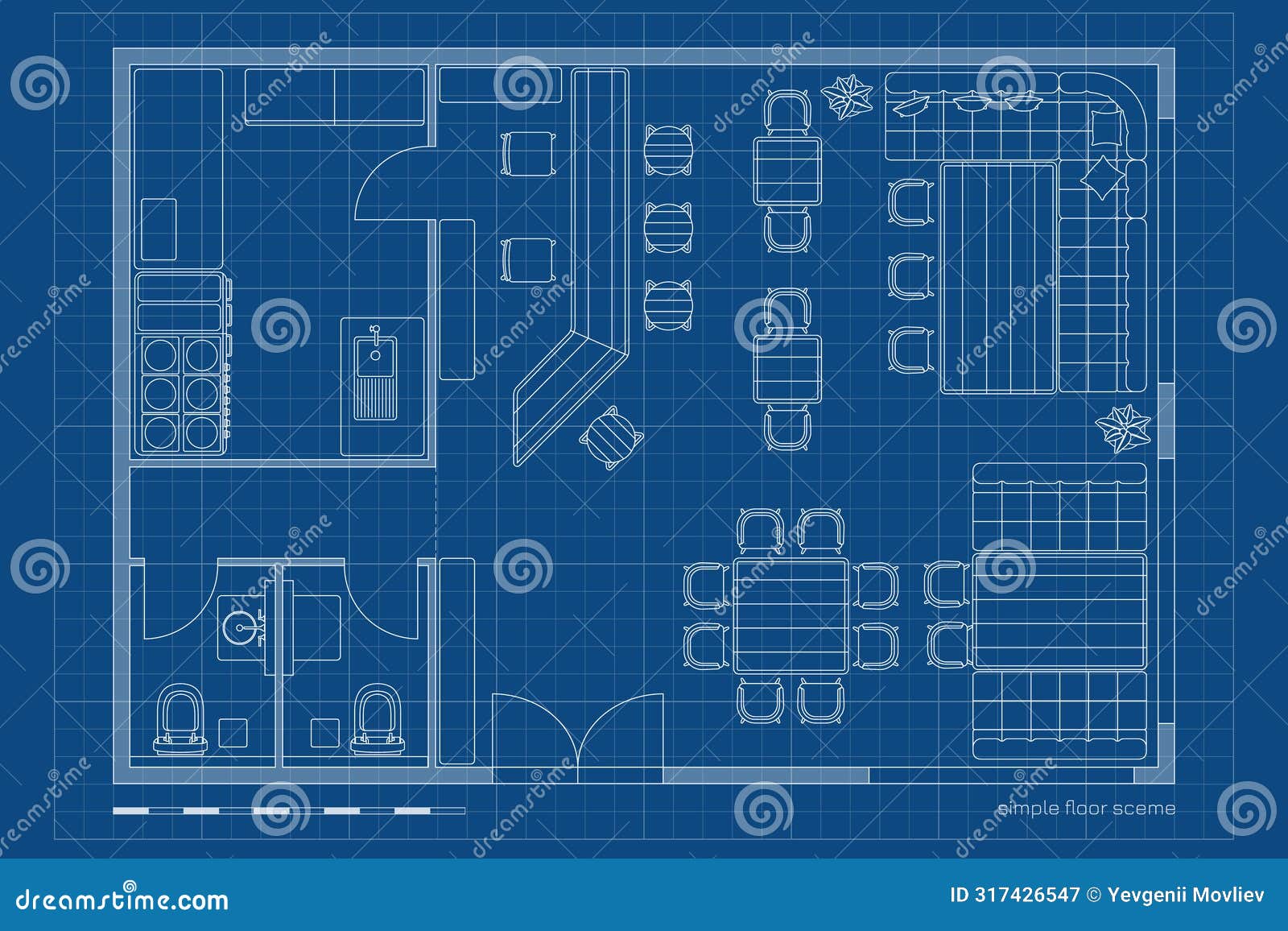 Restaurant Outline Floor Plan. Architectural Cafe Drawing. Bar Interior ...